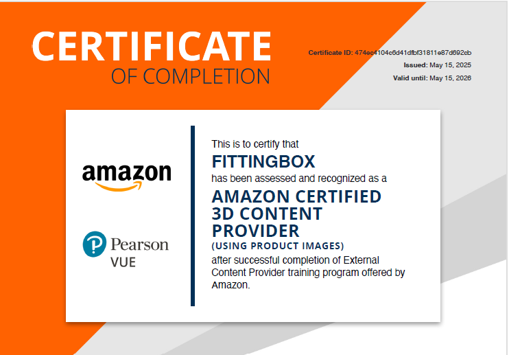 The realism of Fittingbox's 3D assets certified by Amazon